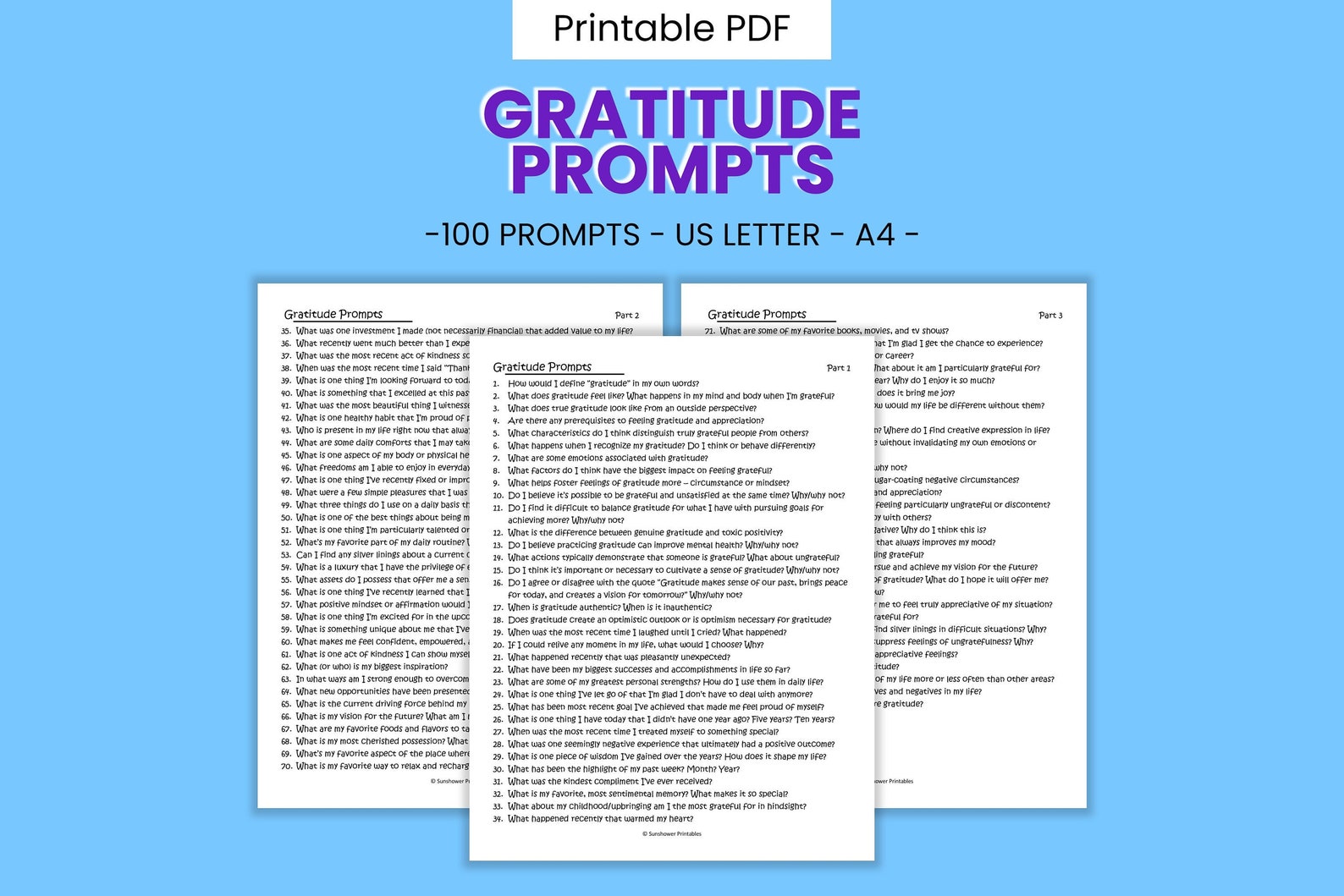 Gratitude Journal Writing Prompts 100 Printable Questions, Joyful Life ...
