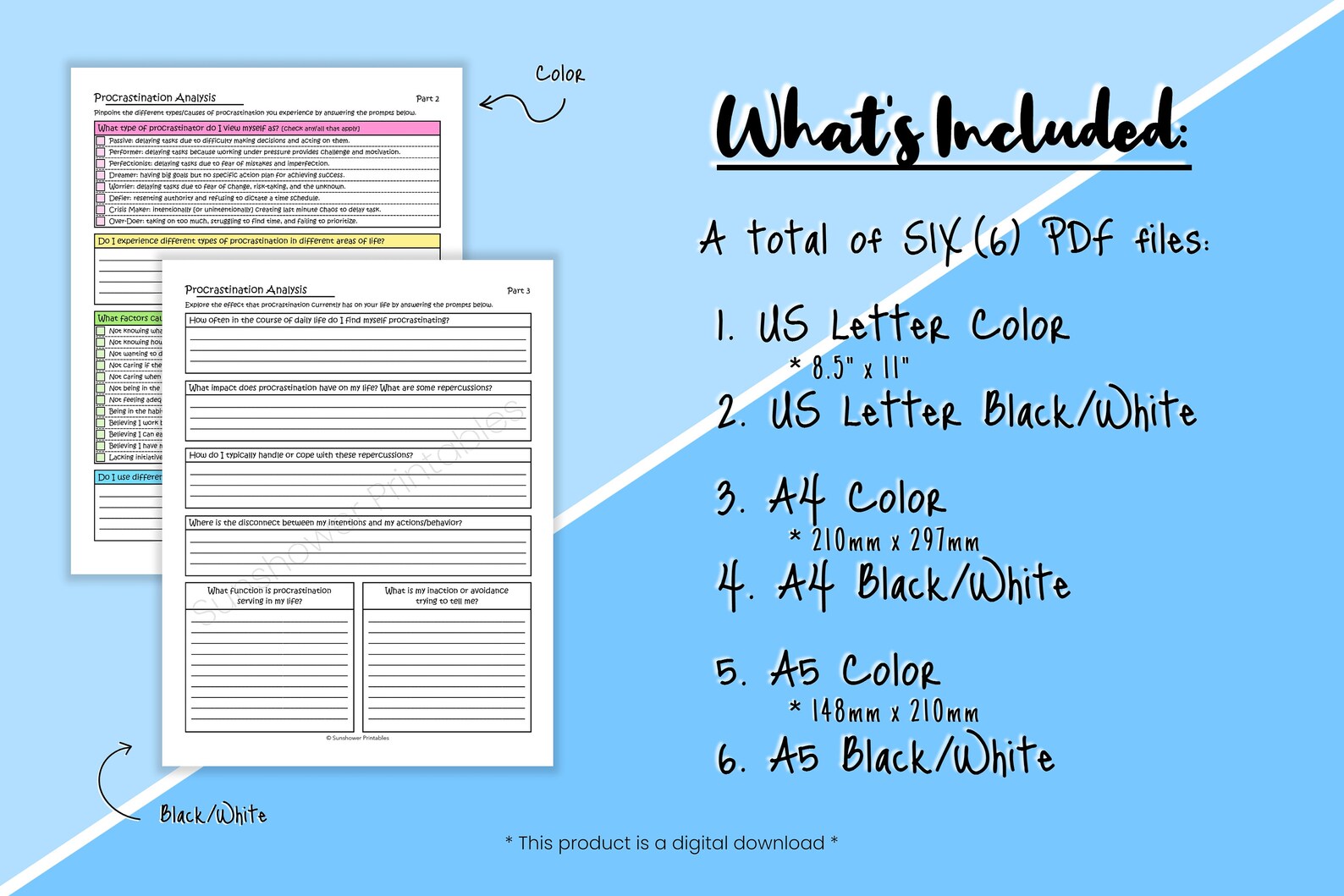 Procrastination Analysis Printable Worksheets ADHD Behavior - Etsy