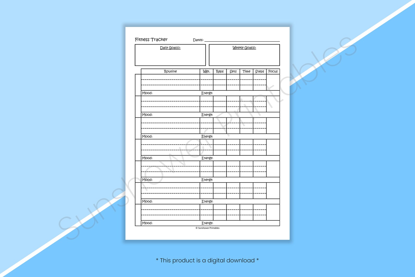 Fitness Tracker Printable Worksheet - Exercise Routine, Physical ...