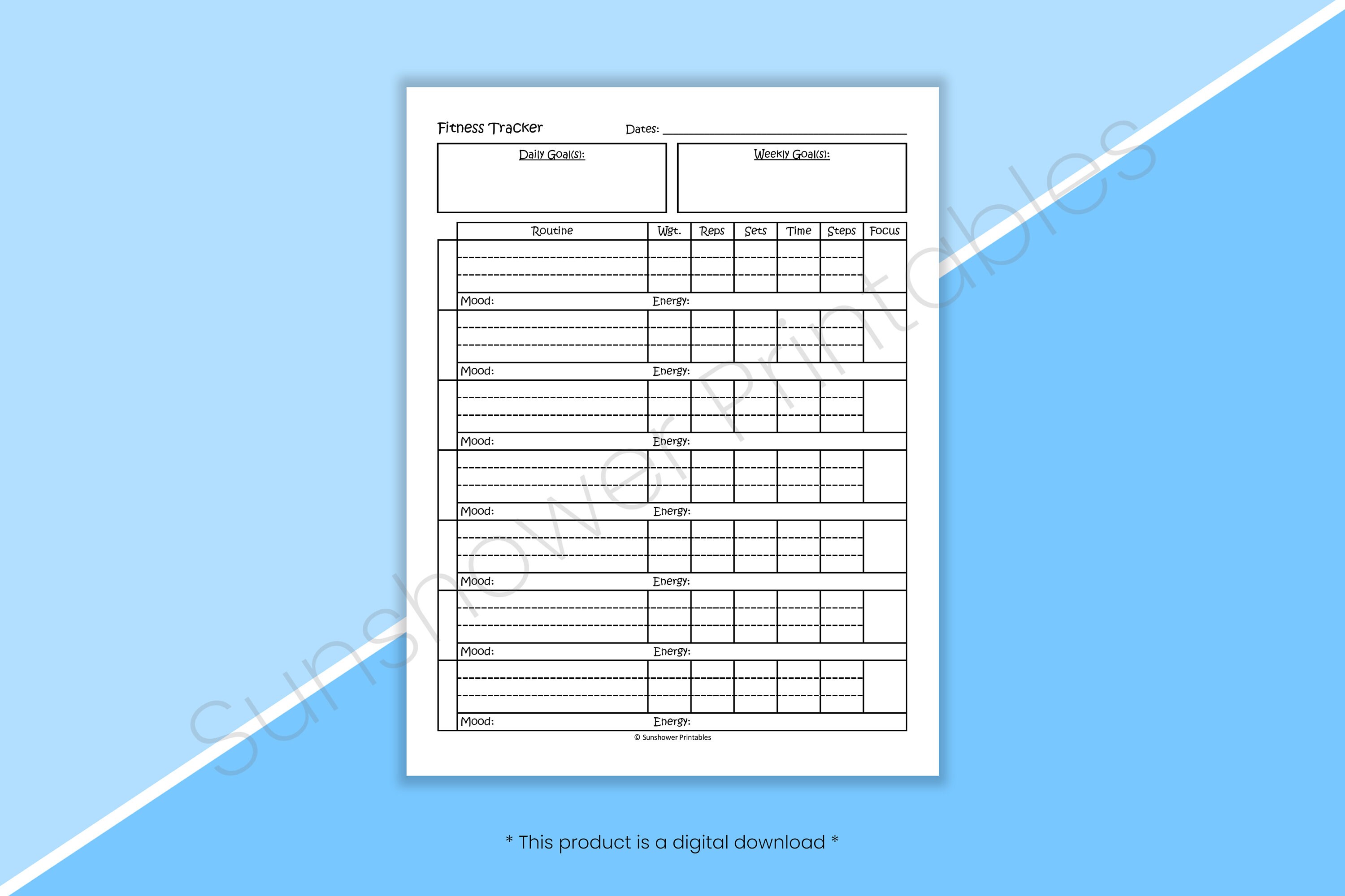 Fitness Tracker Printable Worksheet - Exercise Routine, Physical ...