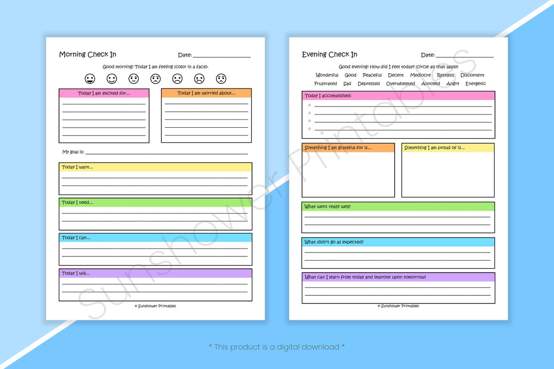 Daily Reflection Journal Pages Printable Check In, Morning & Evening ...