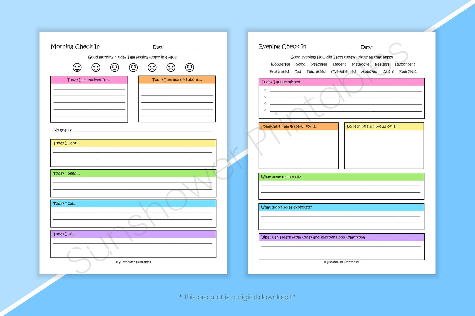 Daily Reflection Journal Pages Printable Check In, Morning & Evening ...