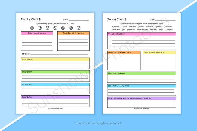 Daily Reflection Journal Pages Printable Check In, Morning & Evening ...