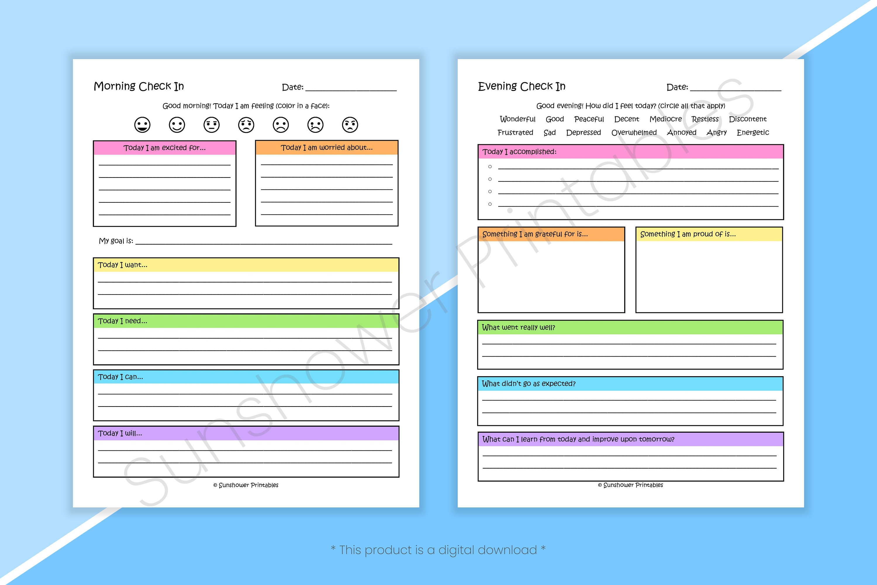 Daily Reflection Journal Pages Printable Check In, Morning & Evening ...