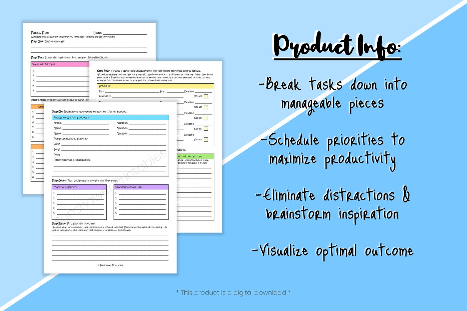 Focus Plan Printable Worksheets Productivity & Time - Etsy