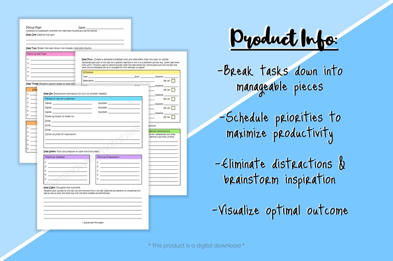 Focus Plan Printable Worksheets Productivity & Time - Etsy