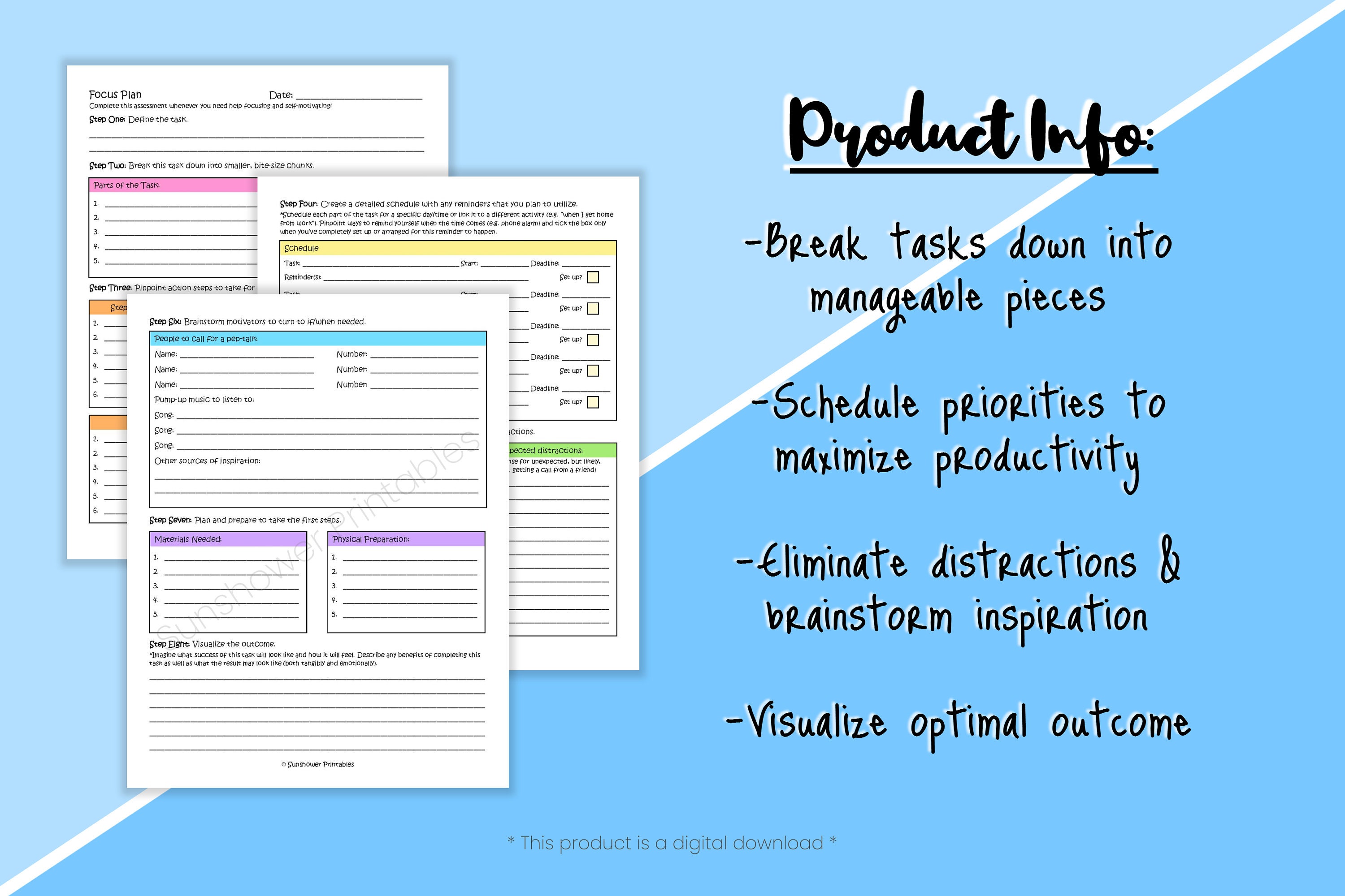 Focus Plan Printable Worksheets Productivity & Time - Etsy