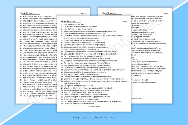 Grief Journal Writing Prompts 100 Printable Questions - Etsy