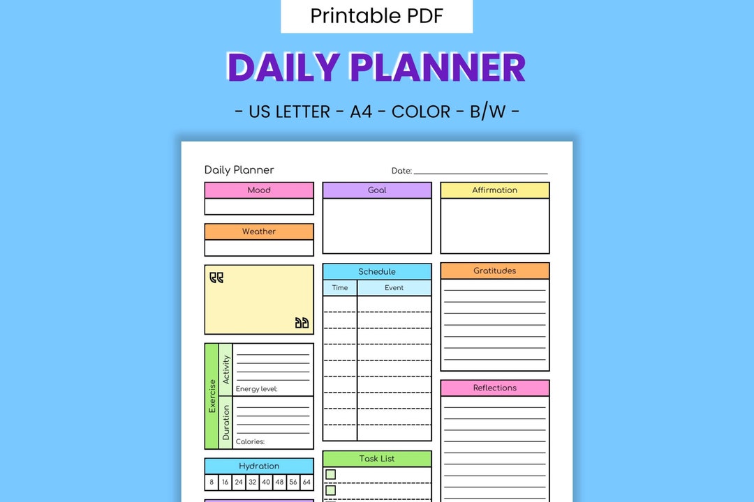 Daily Planner Printable Journal Page - Schedule & Task List, ADHD ...