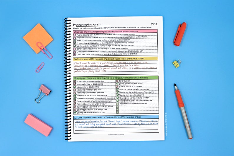 Procrastination Analysis Printable Worksheets ADHD Behavior - Etsy