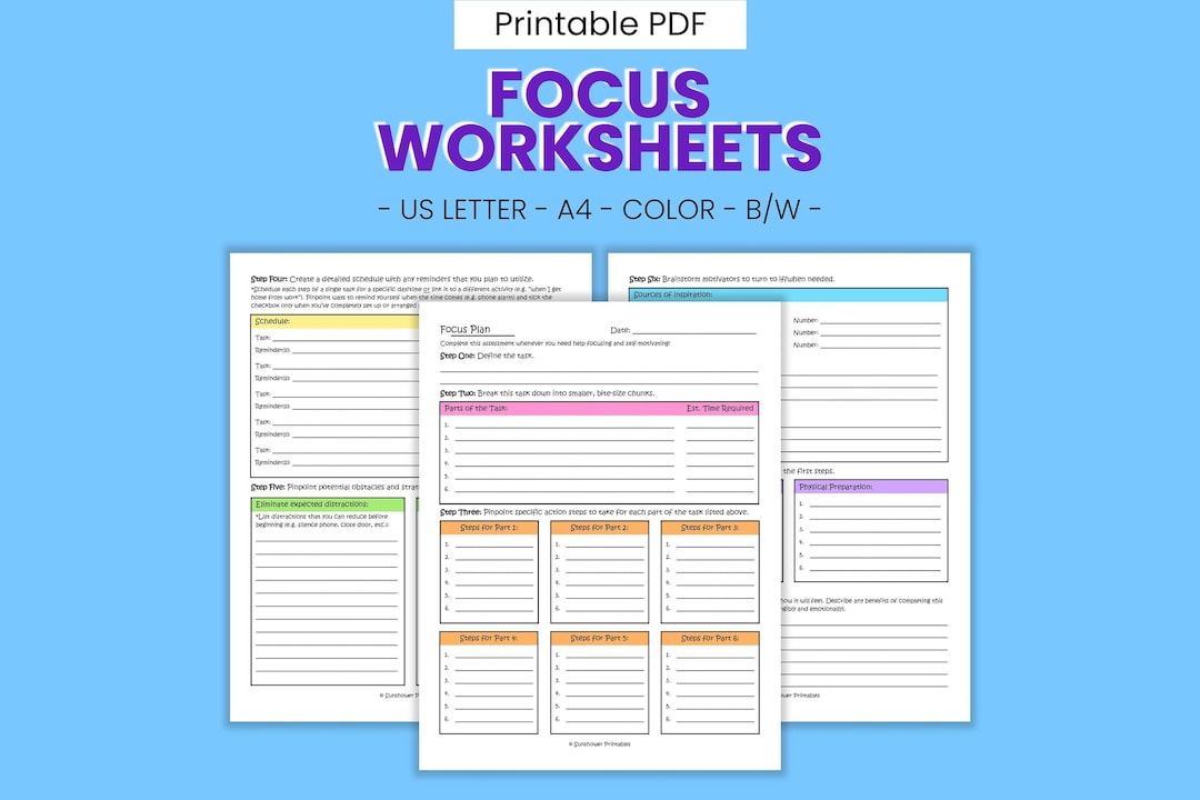 Focus Plan Printable Worksheets - Productivity & Procrastination ...