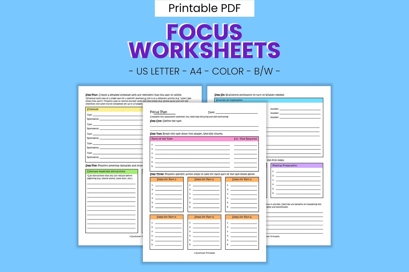 Focus Plan Printable Worksheets Productivity & Procrastination ...