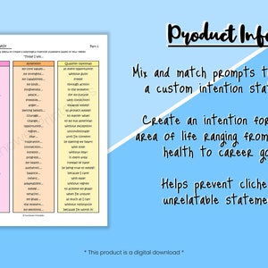 Intention Generator Printable Worksheet - Intention Statement Setting ...