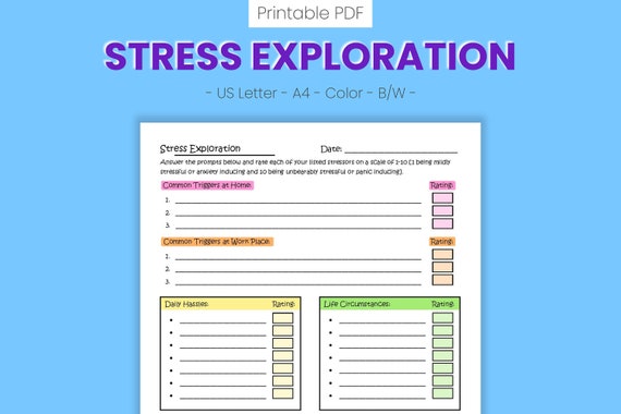 Stress Exploration Printable Self Evaluation Anxiety & - Etsy