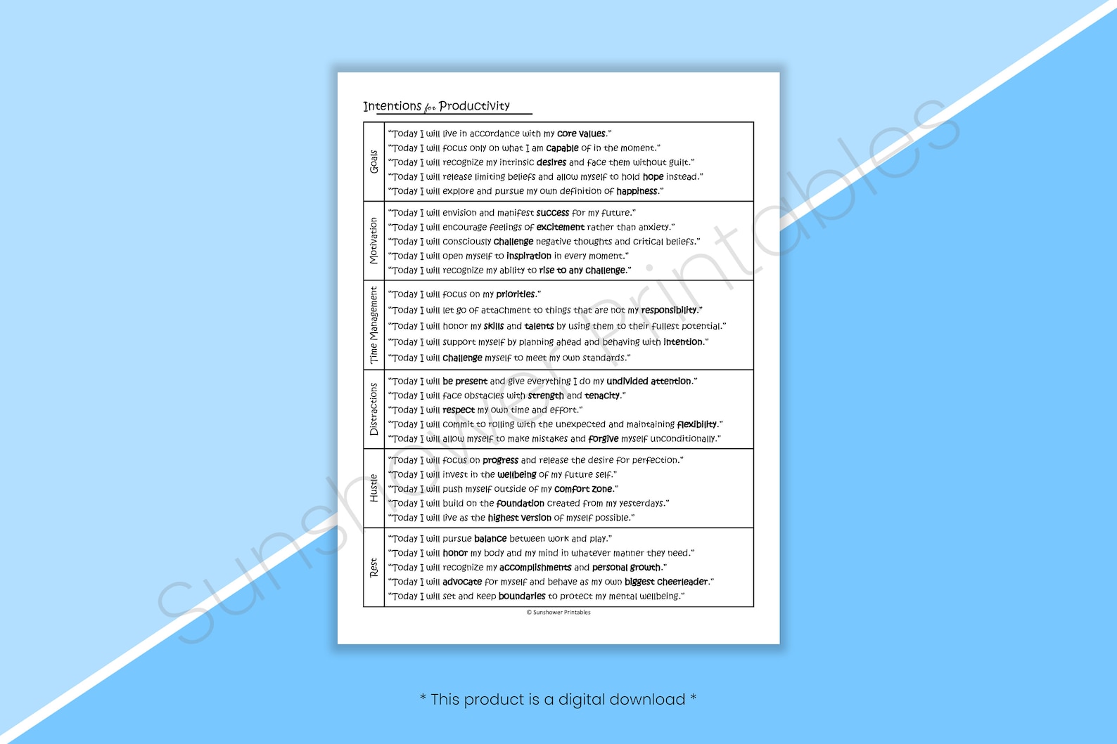 List of Productivity Intention Statements - Printable Goal Inspiration ...