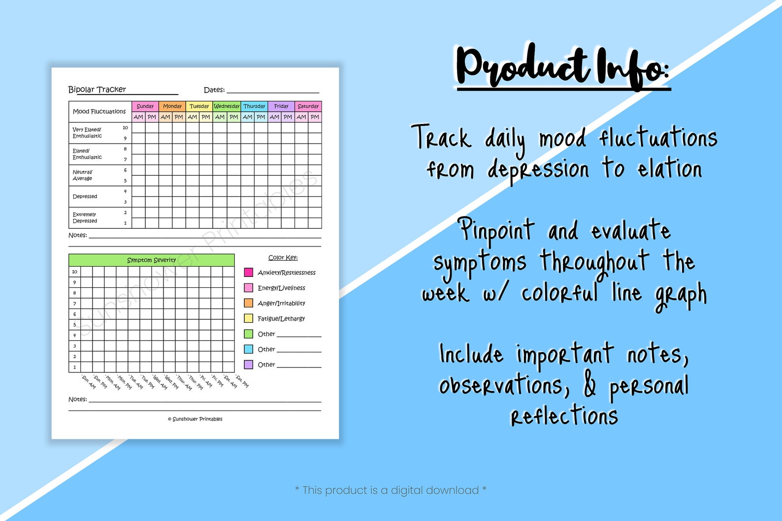 Bipolar Disorder Printable Mood Tracker - Symptom Record, Mania ...