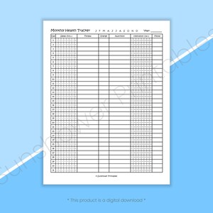 Monthly Health Tracker Printable Chart Daily Wellness Habits, Recovery ...
