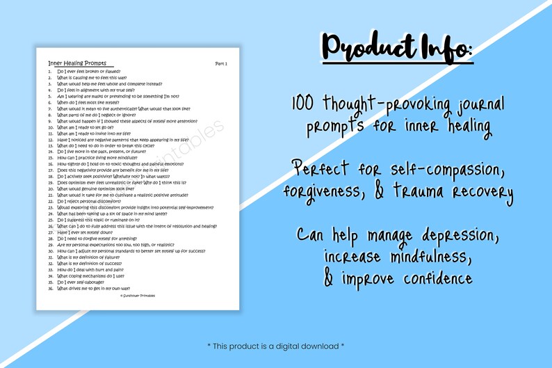 Inner Healing Journal Writing Prompts 100 Printable - Etsy