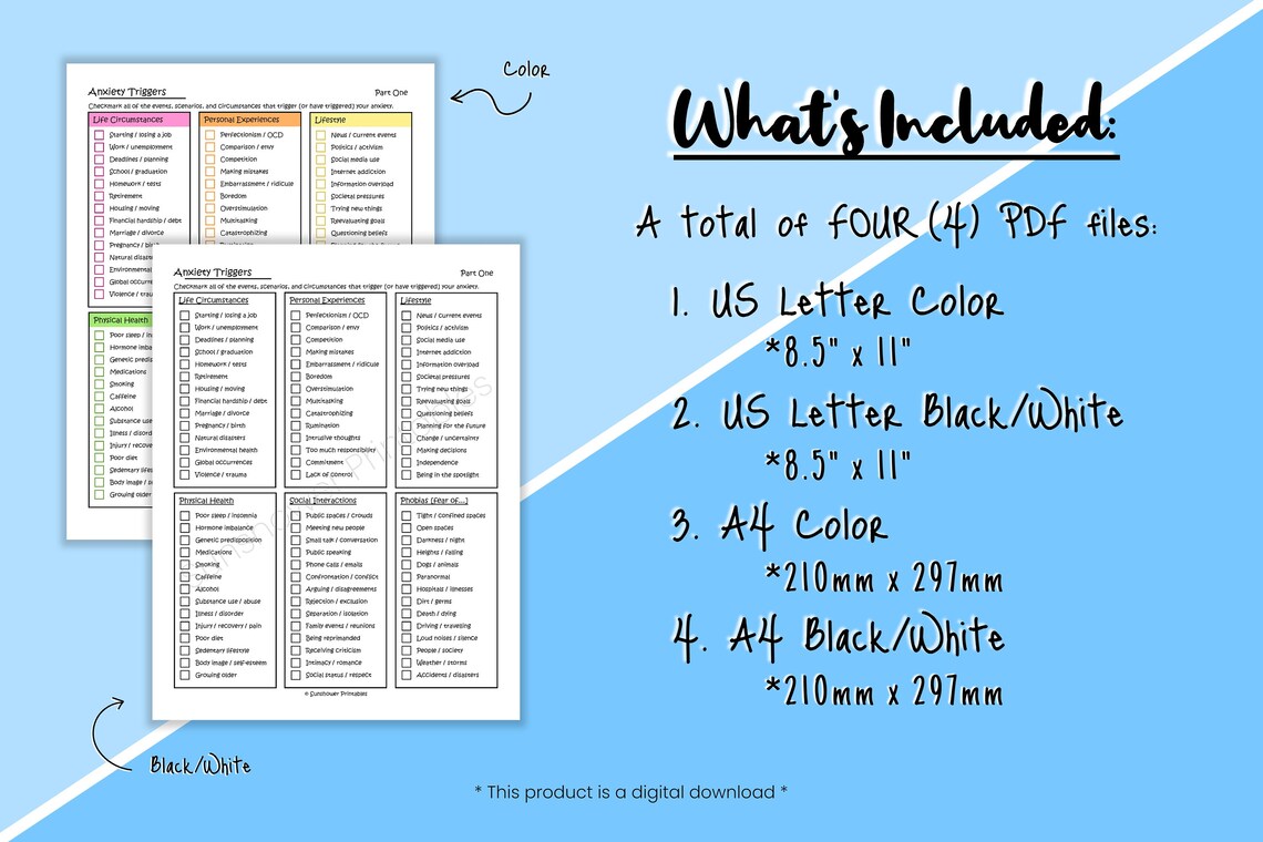 Anxiety Trigger Exploration Printable Worksheets Panic Attack Coping, Self Help Journal, Stress ...