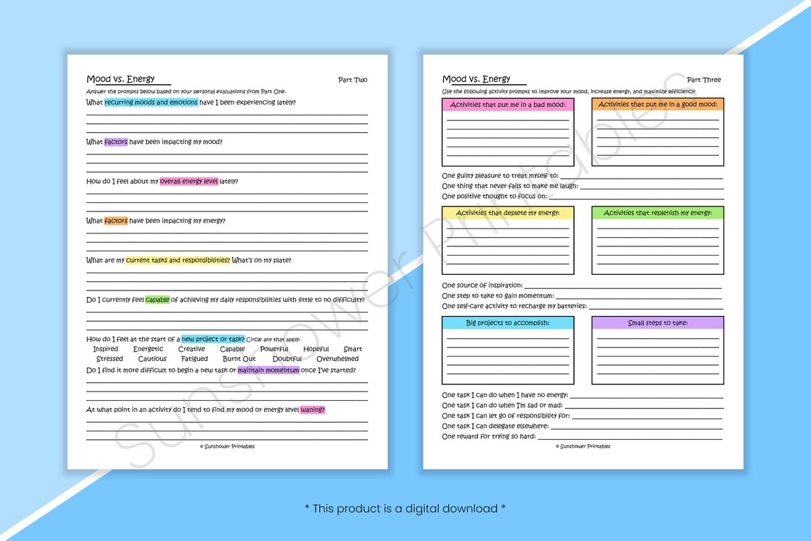 Mood Vs Energy Printable Worksheets Emotion Exploration Prompts ...