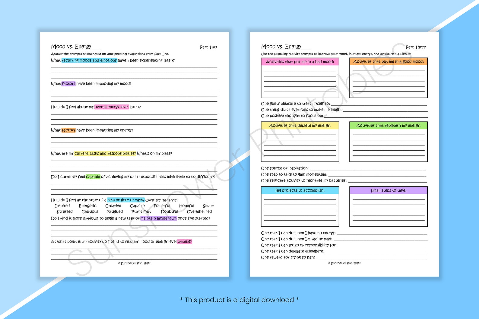 Mood Vs Energy Printable Worksheets - Emotion Exploration Prompts ...