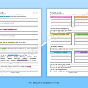 Mood Vs Energy Printable Worksheets - Emotion Exploration Prompts ...