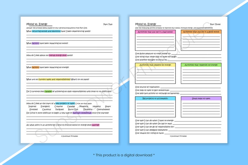 Mood Vs Energy Printable Worksheets - Emotion Exploration Prompts ...