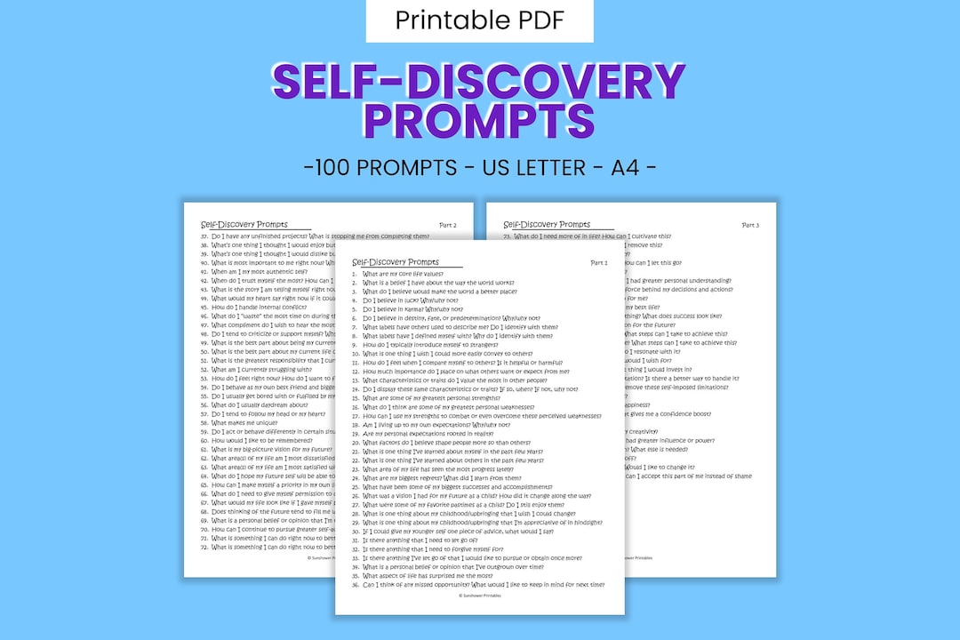 Self Discovery Journal Writing Prompts 100 Printable Questions ...