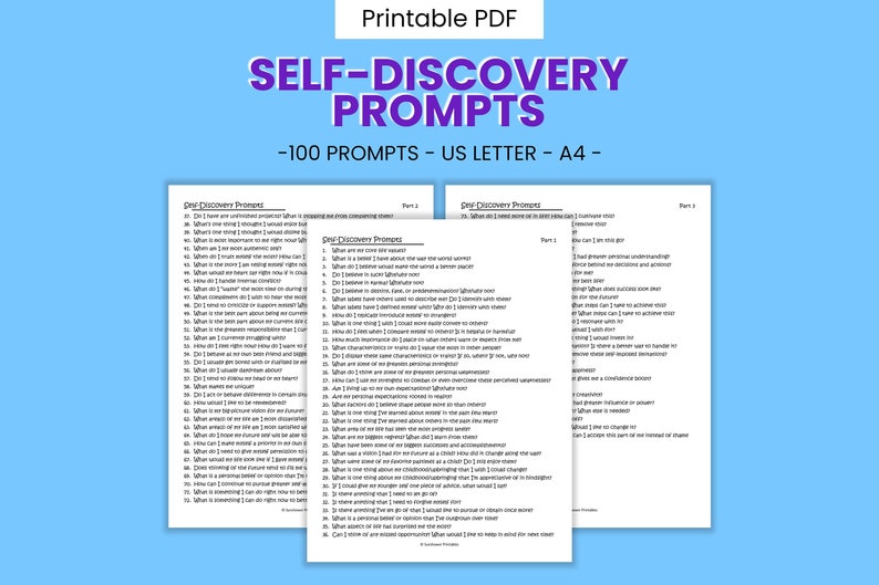 Self Discovery Journal Writing Prompts 100 Printable - Etsy