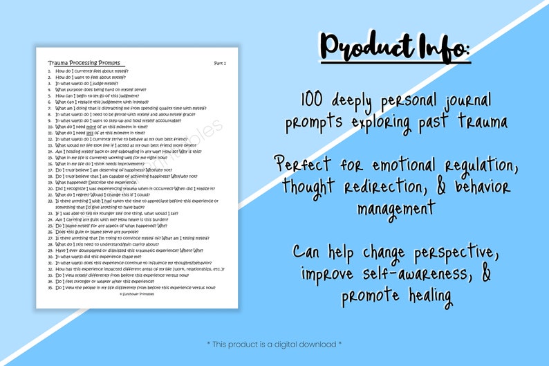 Trauma Processing Journal Writing Prompts 100 Printable - Etsy