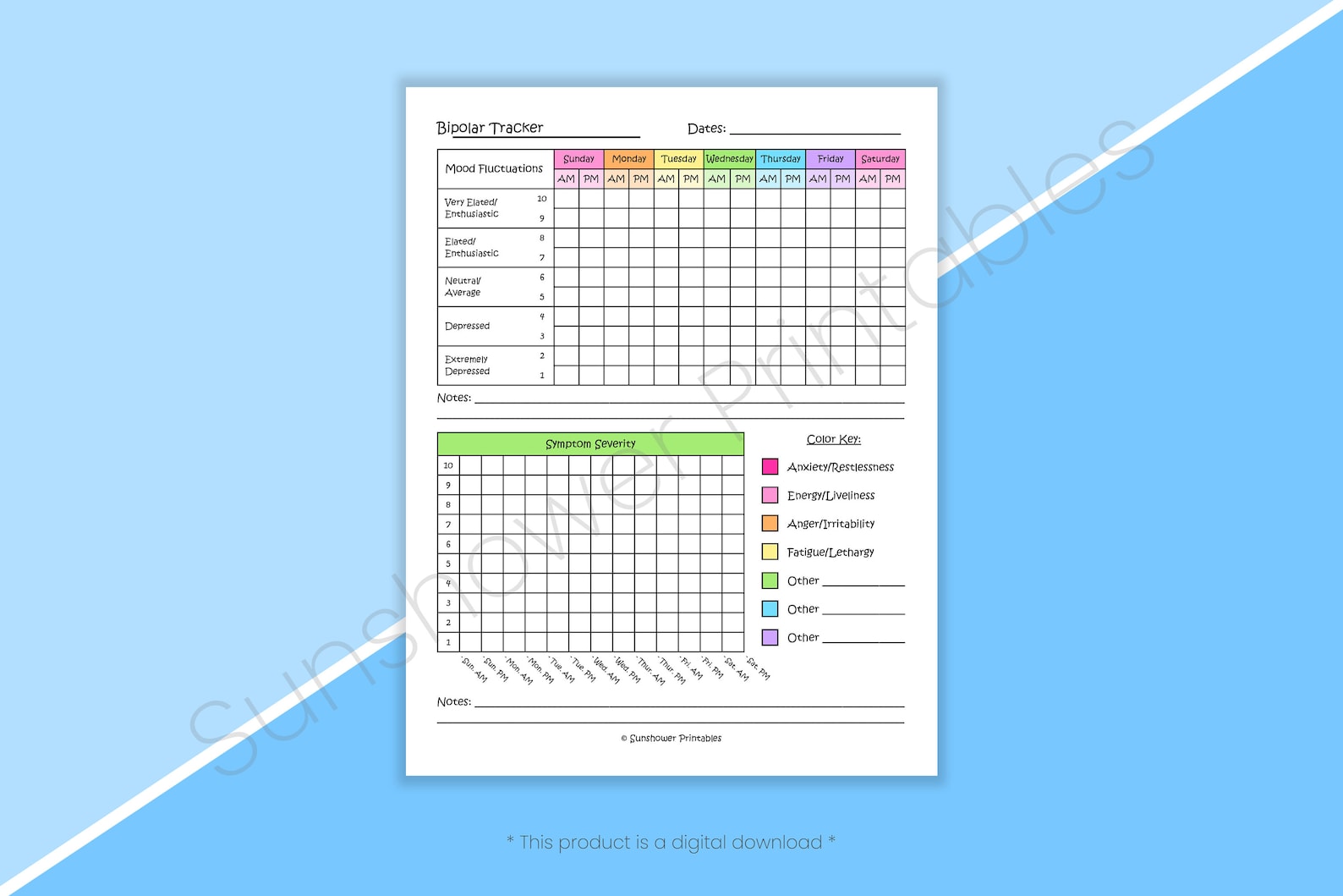 Bipolar Disorder Printable Mood Tracker - Symptom Record, Mania ...