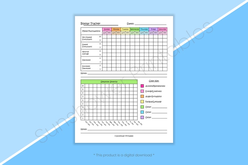 Bipolar Disorder Printable Mood Tracker - Symptom Record, Mania ...