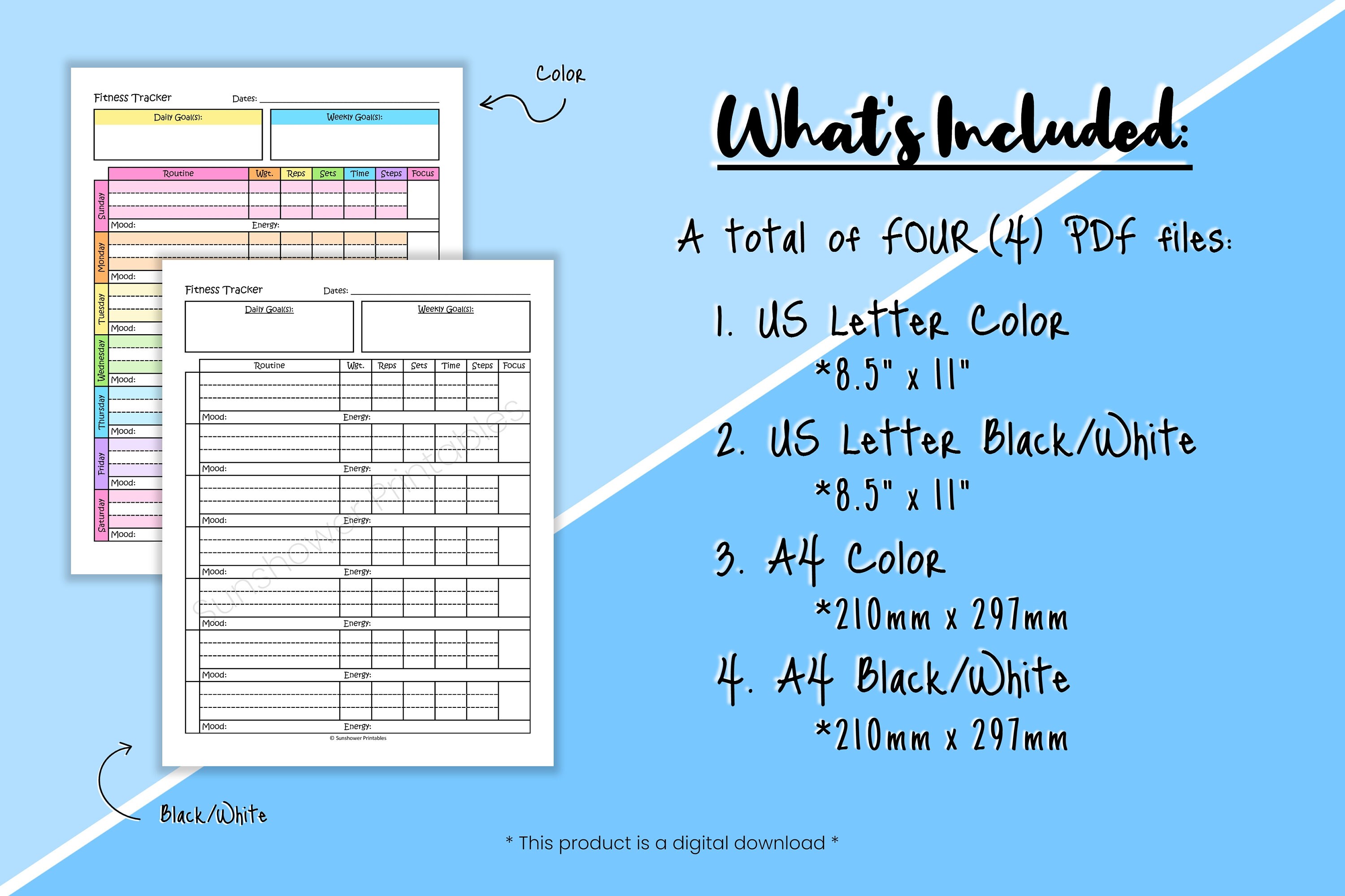Fitness Tracker Printable Worksheet - Exercise Routine, Physical ...