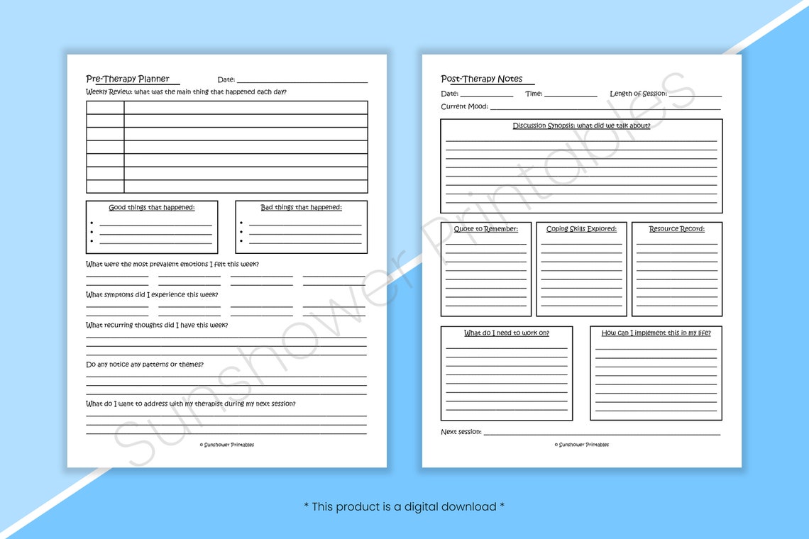Therapy Note Taking Printable Worksheets Mental Illness - Etsy
