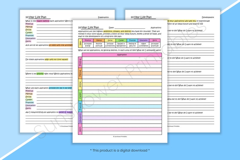 10-year Life Planner Printable Visualization Worksheets, Long-term ...
