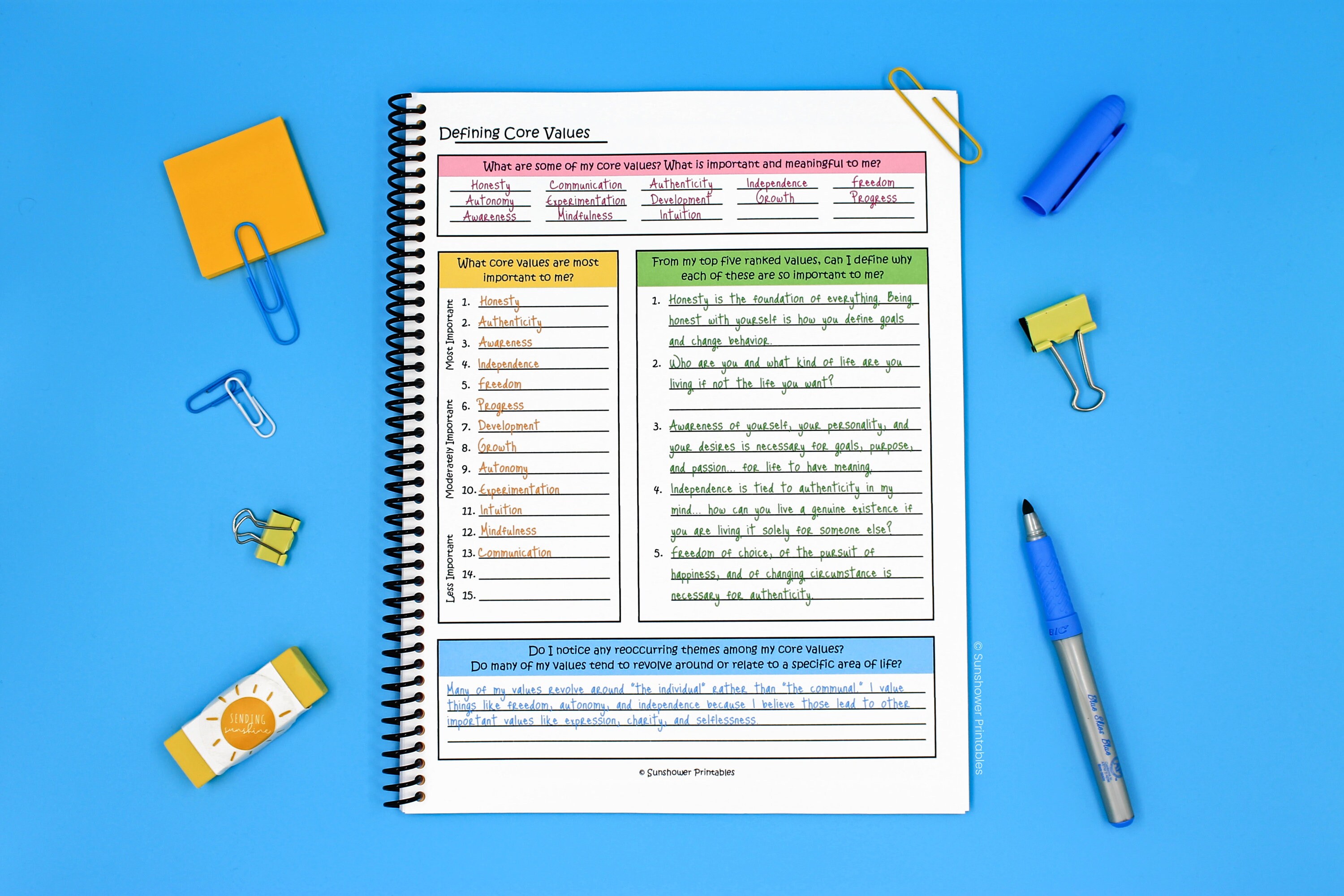 Core Value Exploration Printable Worksheets List Of Guiding Etsy