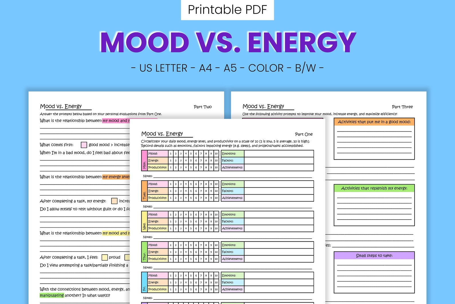 Mood Vs Energy Printable Worksheets Emotion Exploration - Etsy