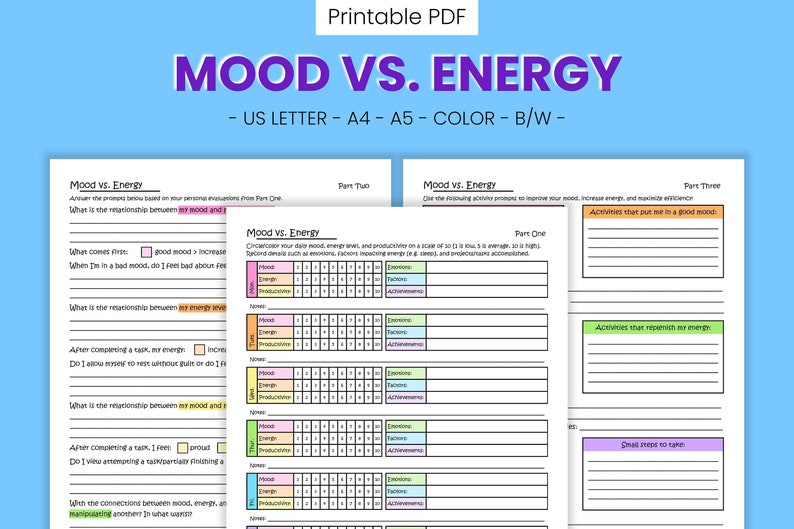 Mood Vs Energy Printable Worksheets Emotion Exploration - Etsy