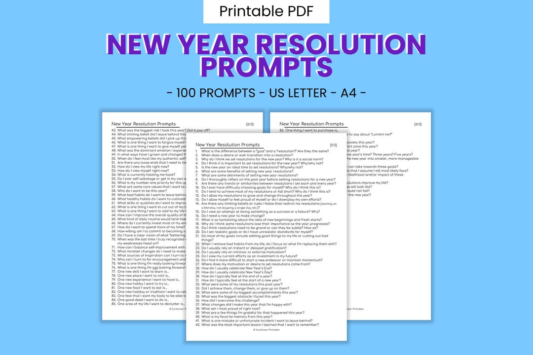 Printable New Year Resolution Writing Prompts - Etsy