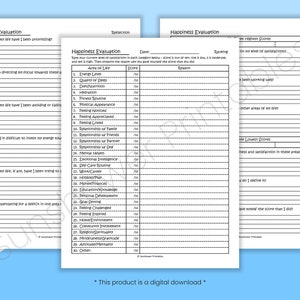 Happiness Evaluation Printable Therapy Worksheets Depression Self Help ...