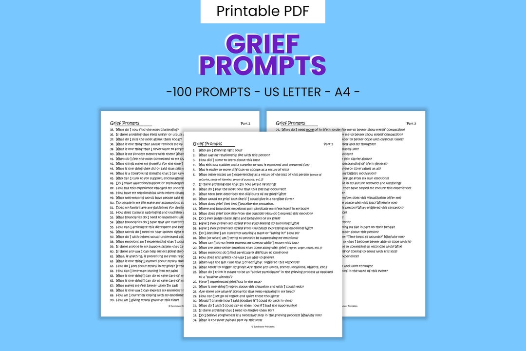 Grief Journal Writing Prompts 100 Printable Questions, Processing Loss ...