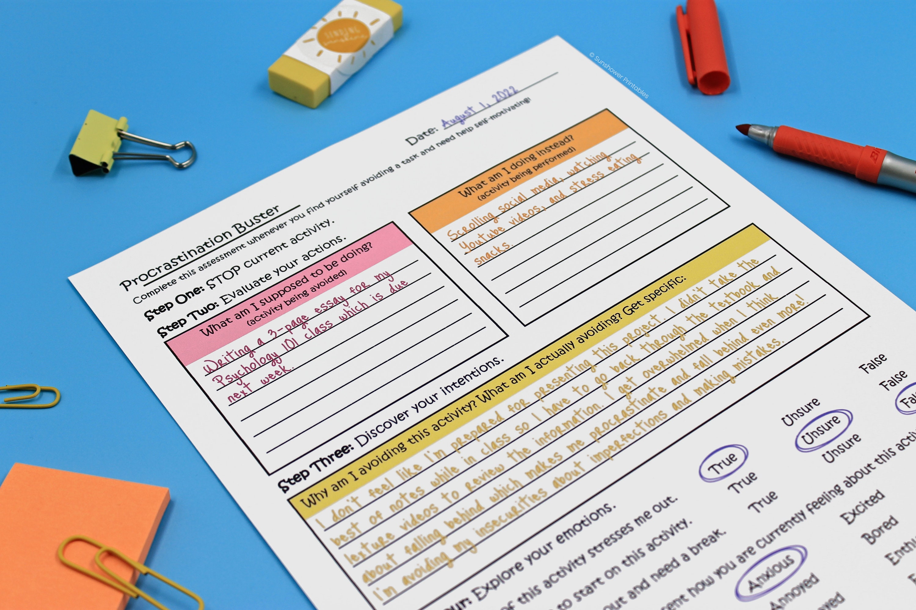 Procrastination Buster Printable Worksheet Planner - Etsy Australia