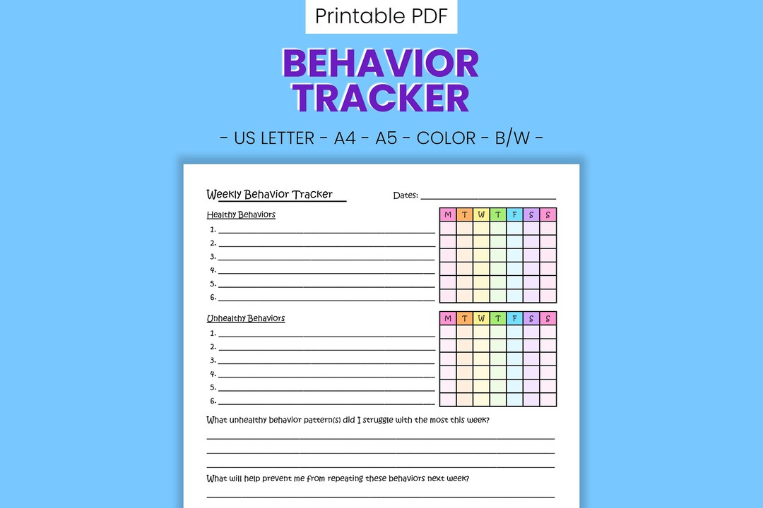 Weekly Behavior Tracker Printable Worksheet Self Reflection - Etsy ...