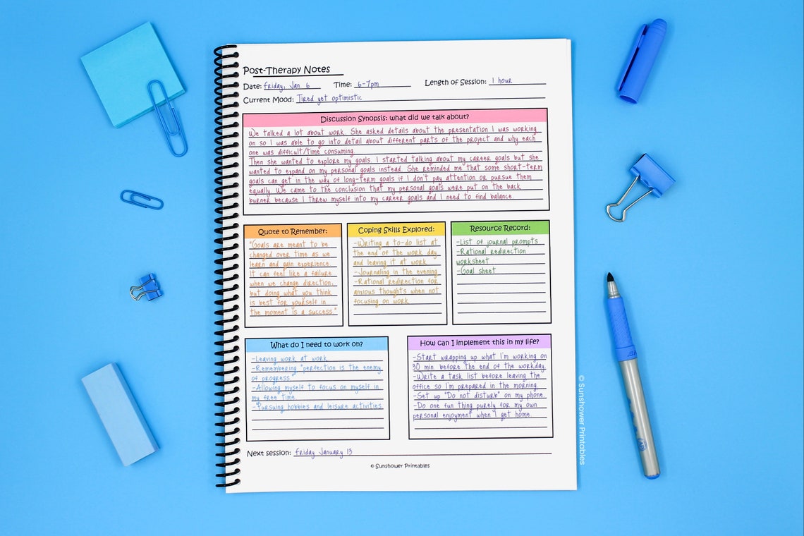 Therapy Note Taking Printable Worksheets Mental Illness - Etsy