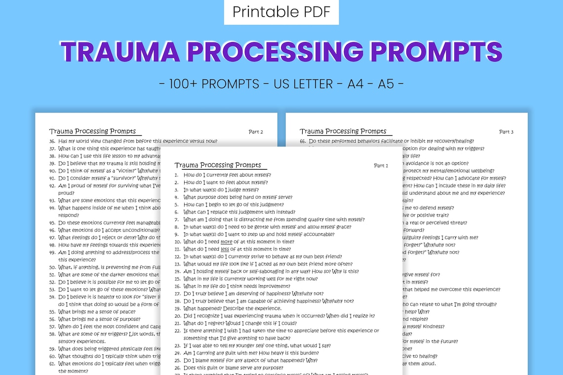 Trauma Processing Journal Writing Prompts 100 Printable - Etsy