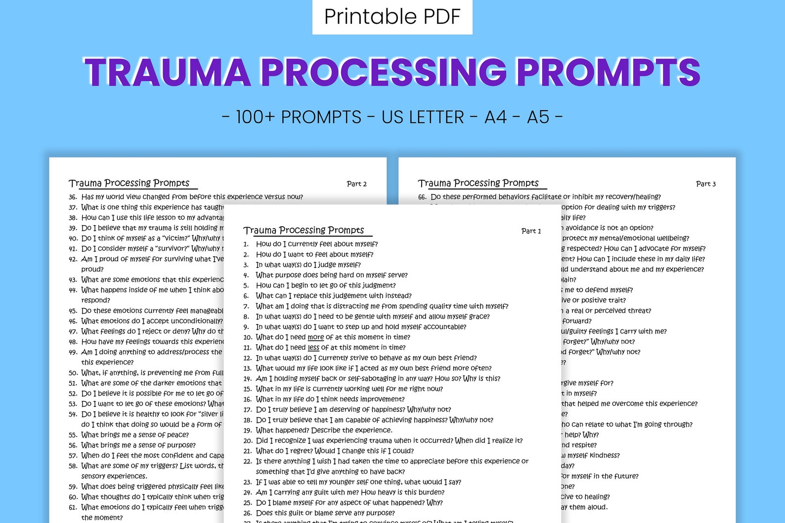 Trauma Processing Journal Writing Prompts 100 Printable - Etsy