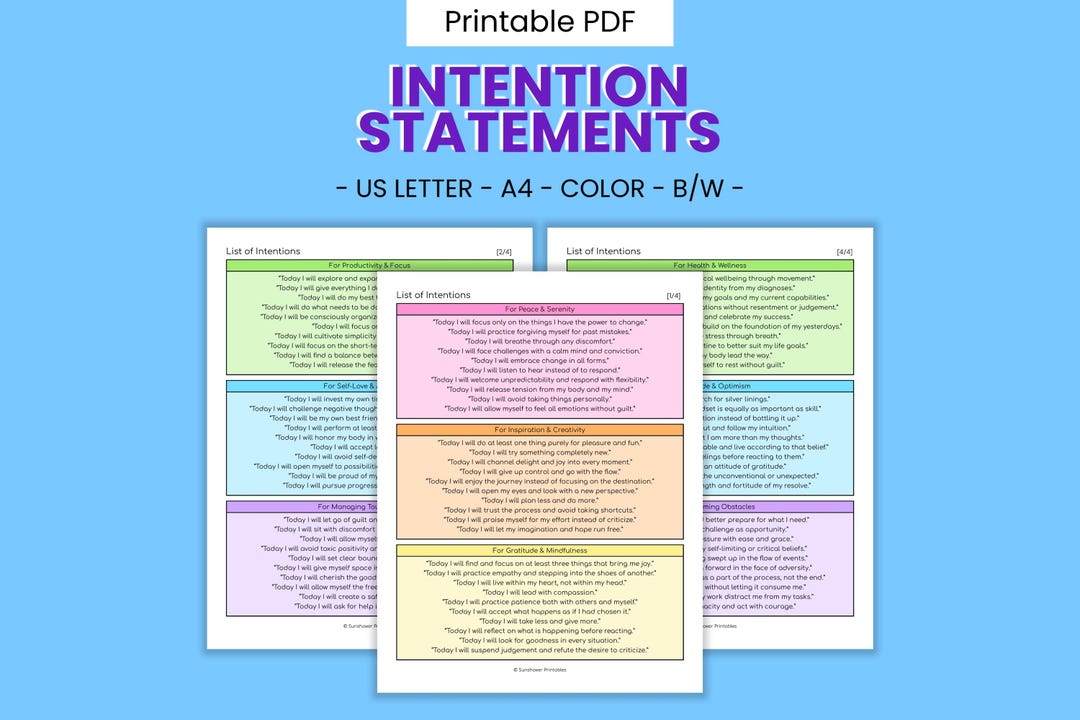 List of Printable Intention Statements - Daily Motivation, Personal ...