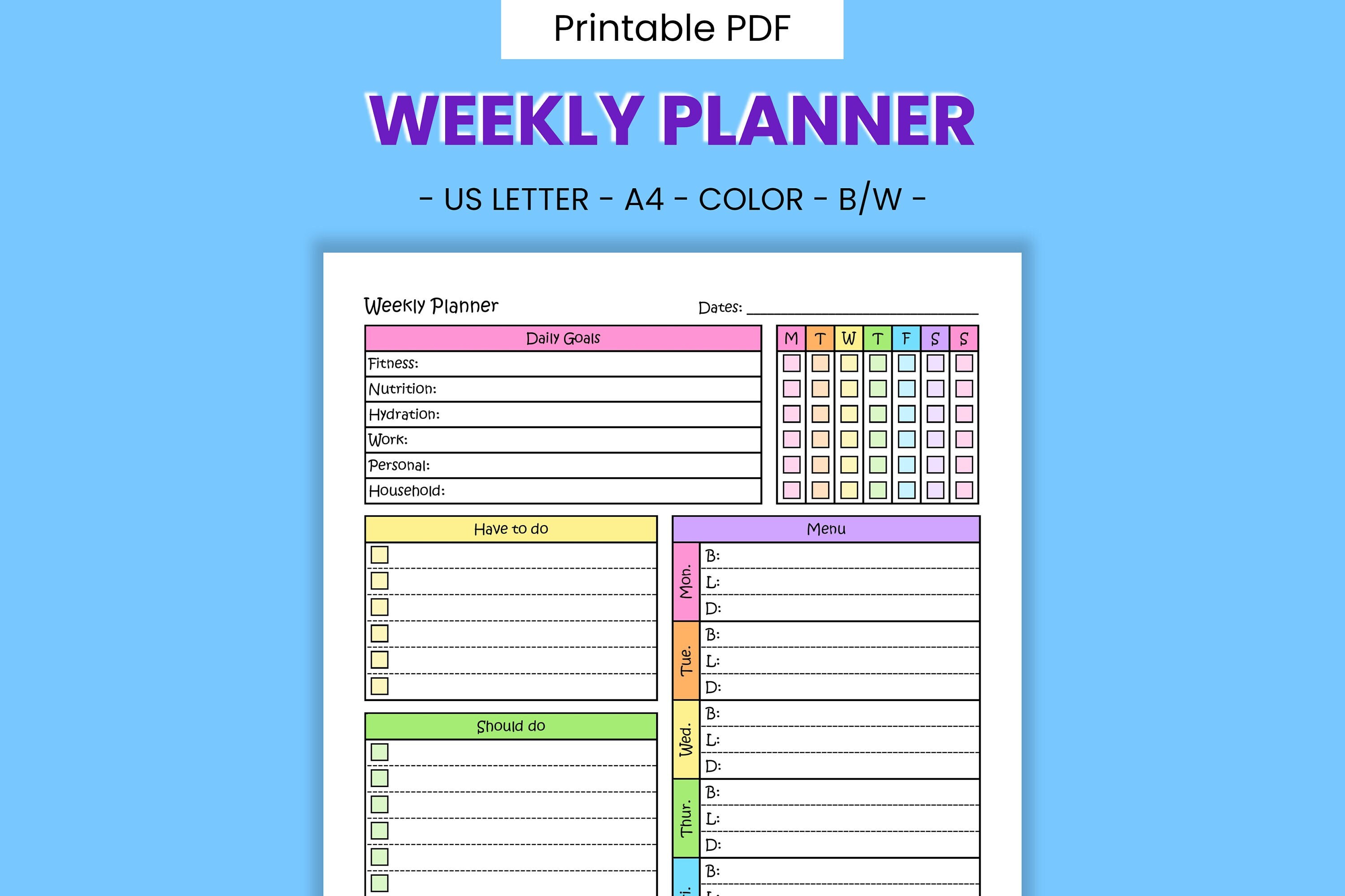 Weekly Planner Printable Schedule Template Colorful Task Management ...