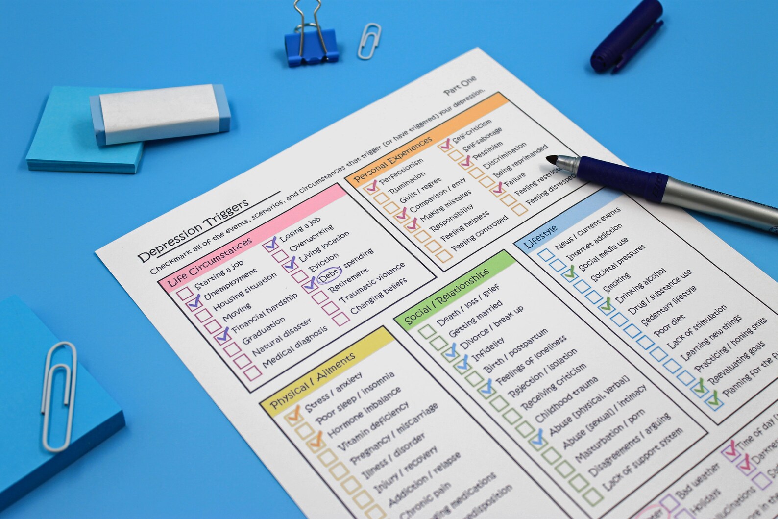 Depression Triggers Printable Checklist Self Awareness - Etsy