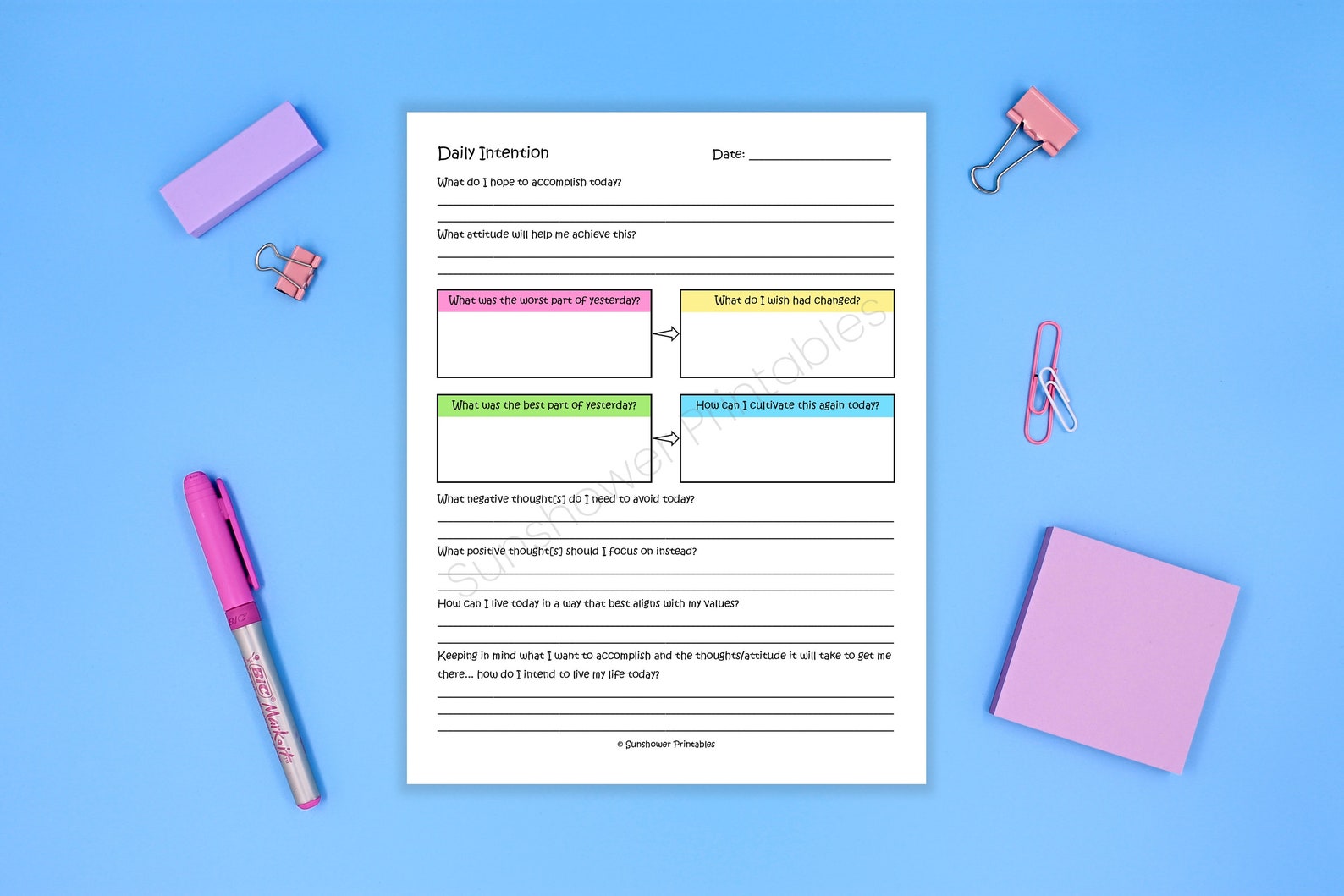Daily Intention Printable Journal Prompts Mindful Living - Etsy